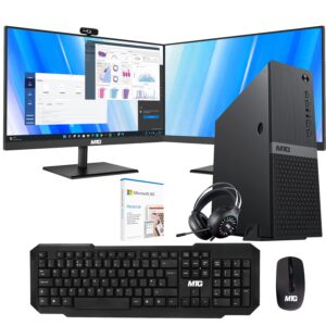 mtg aurora business computer desktop pc- intel core i7 4th gen, 16gb ram ddr3, 512gb nvme, mtg dual 22 inch monitor, mtg wireless keyboard mouse, rgb headphone, webcam, office 365, win 10 home