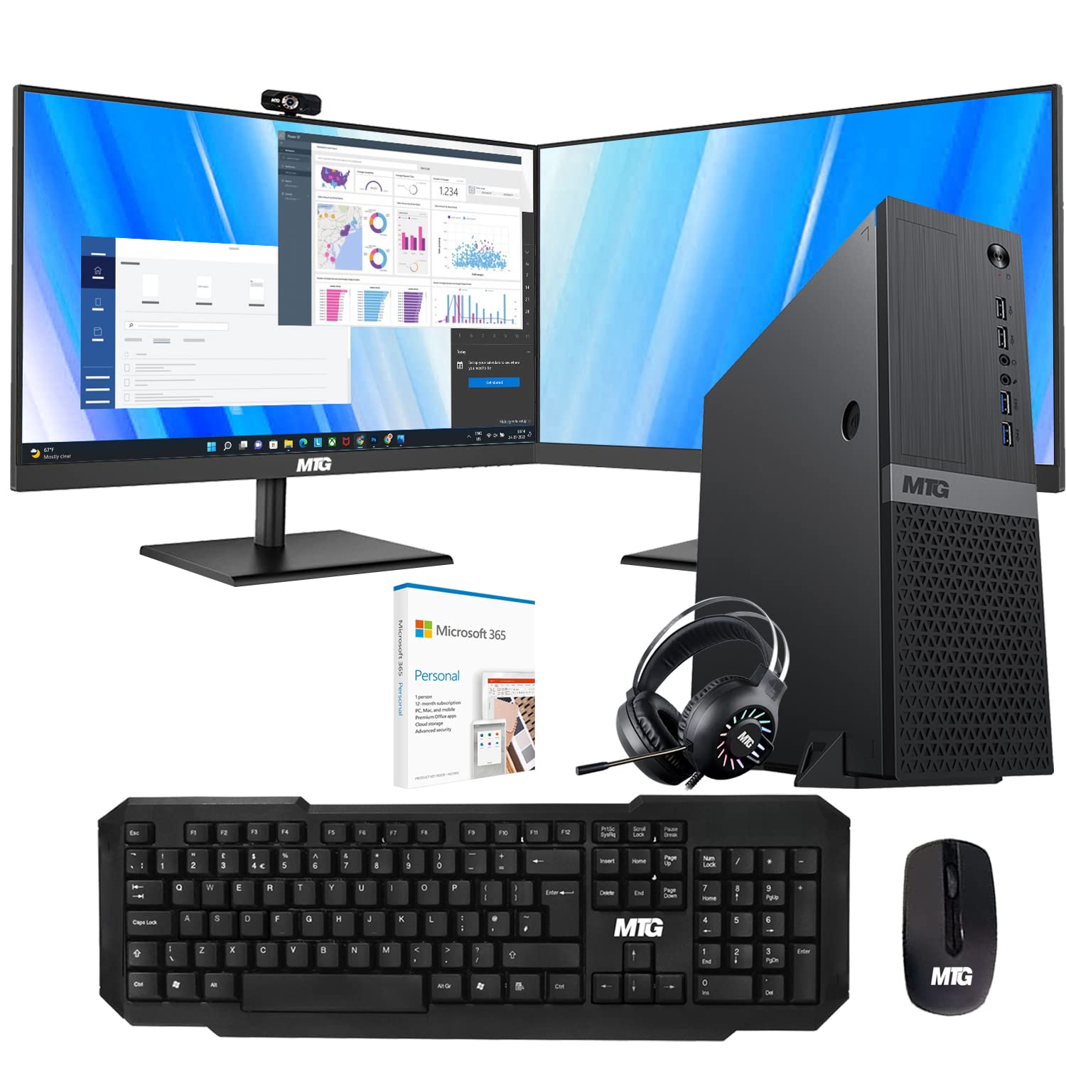 MTG Aurora Business Computer Desktop PC- Intel Core i7 4th Gen, 8GB Ram DDR3, 256GB Nvme, MTG Dual 22 Inch Monitor, MTG Wireless Keyboard Mouse, RGB Headphone, Webcam, Office 365, Win 10 Home