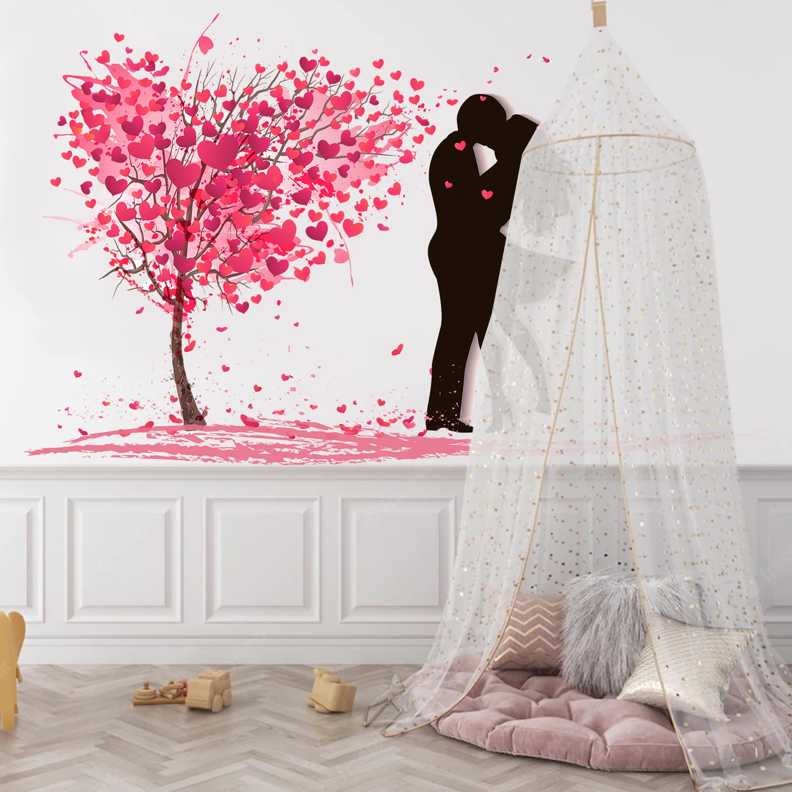 Love Red Heart Wall Decor Happy Valentine’s Day Accessories Wall Decals,Peel and Stick Removable Wall Decals,for Girls Room Couples Flower Bike Hot Air Balloon Tree Vinyl Sticker Wedding Couple Couple Bedroom Girls Kids Room Home Art Mural DIY Wallpaper (