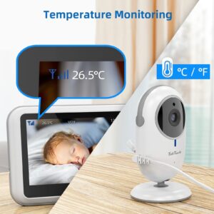 TakTark Baby Monitors with Camera and Audio, 4.3 inches, No Wi-Fi, 2 Way Audio, Night Vision, Digital Zoom, VOX Power Saving, Room Temperature, Ideal for New Parents