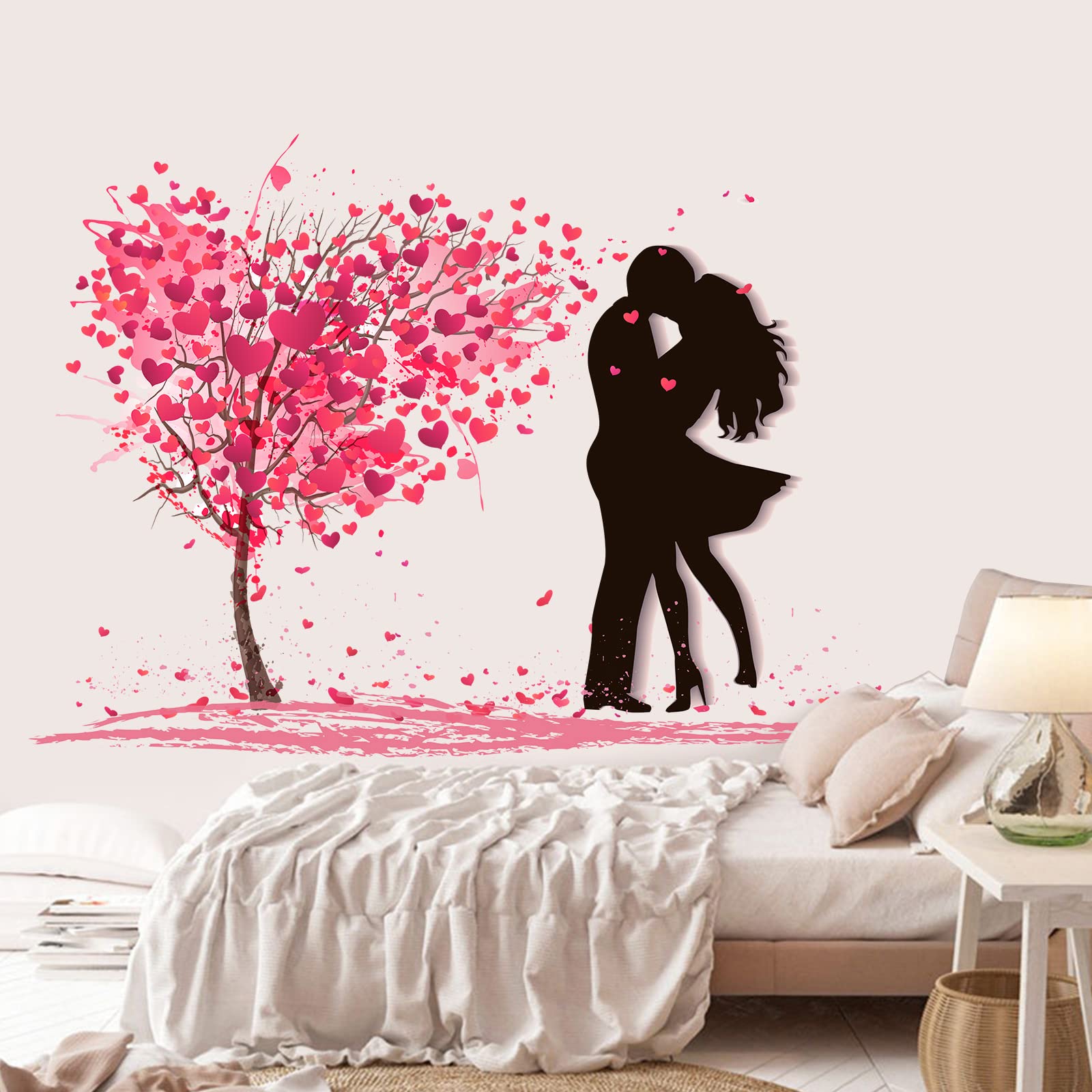 Love Red Heart Wall Decor Happy Valentine’s Day Accessories Wall Decals,Peel and Stick Removable Wall Decals,for Girls Room Couples Flower Bike Hot Air Balloon Tree Vinyl Sticker Wedding Couple Couple Bedroom Girls Kids Room Home Art Mural DIY Wallpaper (