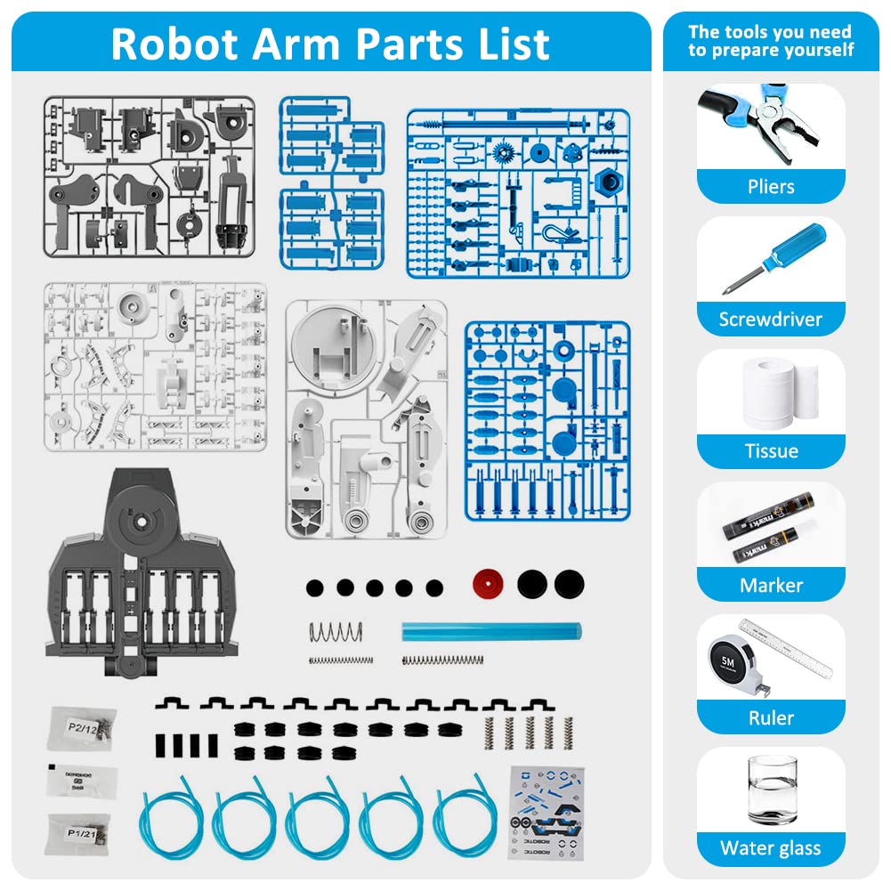 Stem Toys, Hydrobot Arm Kit, Robotic Arm, Engineering Kit, Robot Kit, Science Kits for Kids, Stem Projects for Kids Ages 8-12 (Blue)