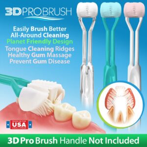 3D PRO BRUSH | 3-Sided Toothbrush | 7-Pack Replacement Heads | 3X Triple Clean + Soft Gum Massage| Built-In Tongue Scraper | Sustainable Eco-Friendly Design | Kids Adults Braces Travel | MADE IN USA