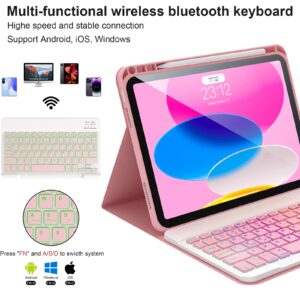 ALIWLHOF Case with Keyboard iPad 10th Generation (10.9", 2022),Keyboard Case for iPad 10.9" 10th Gen, 7 Colors Backlit Keyboard Case with Pencil Holder-Detachable Bluetooth Keyboard Case