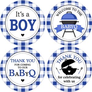 48pcs baby q stickers, bbq baby shower decorations, baby que baby shower stickers party favors baby q thank you stickers blue boy baby shower