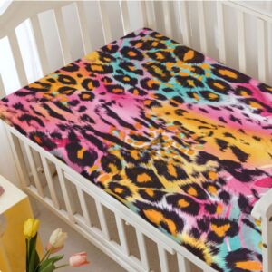 Leopard Print Themed Fitted Mini Crib Sheets,Portable Mini Crib Sheets Ultra Soft Material -Baby Sheet for Boys Girls,24 x 38 Inch,Multicolor