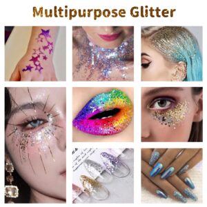 Holographic Glitter for Crafts, Chunky and Fine Glitter Mix, Set of 40 Colors Glitter, Cosmetic Face Eye Hair Body Glitter, Iridescent Nail Art Glitter, Resin Glitter for Tumbler Cups Slime Making