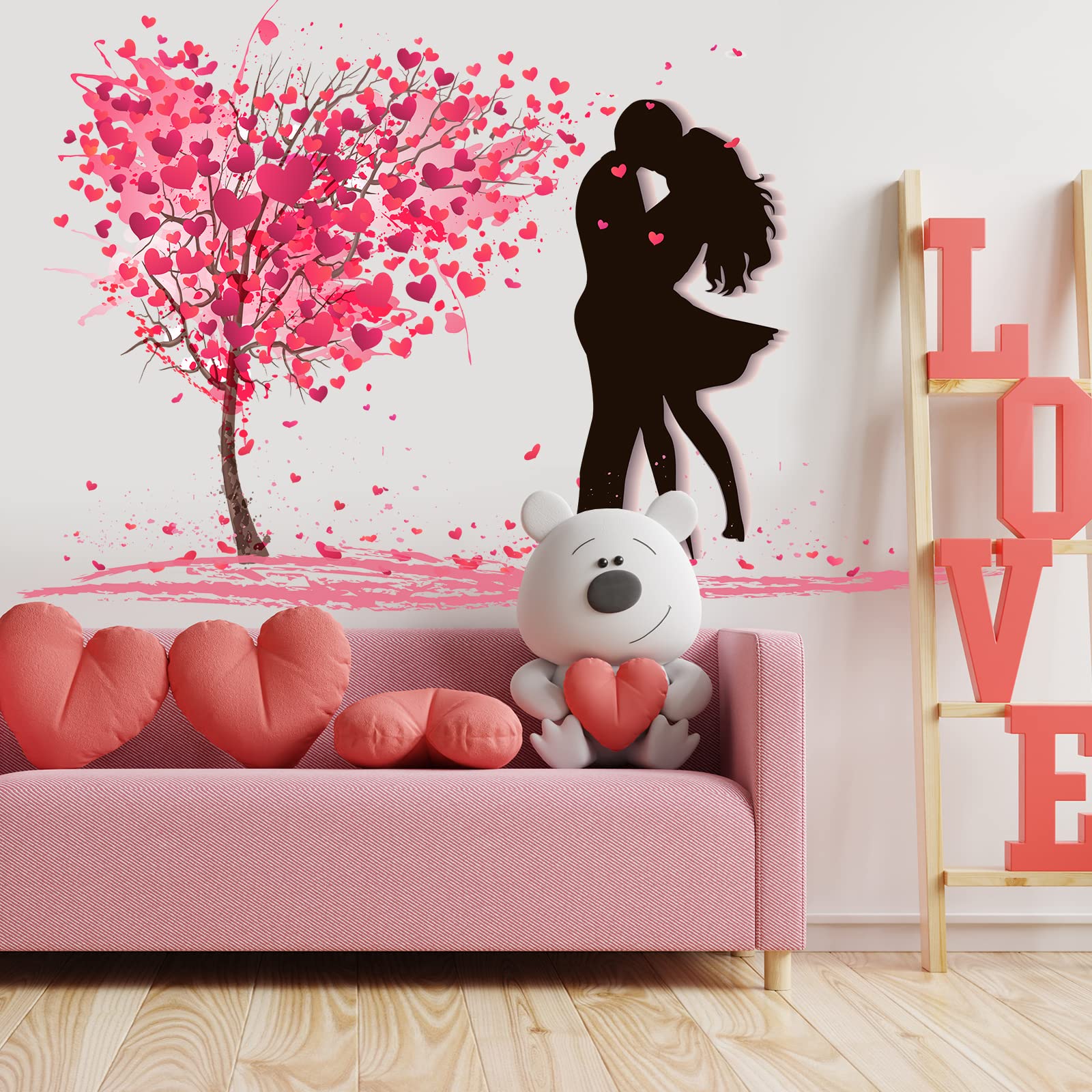 Love Red Heart Wall Decor Happy Valentine’s Day Accessories Wall Decals,Peel and Stick Removable Wall Decals,for Girls Room Couples Flower Bike Hot Air Balloon Tree Vinyl Sticker Wedding Couple Couple Bedroom Girls Kids Room Home Art Mural DIY Wallpaper (