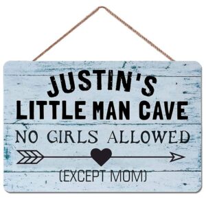 personalized little man cave wooden hanging wall sign boys girls bedroom art wall decor custom name kids baby nursery plaque