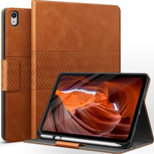 auaua case for ipad 10th generation 2022, 10.9 inch case with pencil holder, auto sleep/wake, adjustable stand, pu leather (brown)