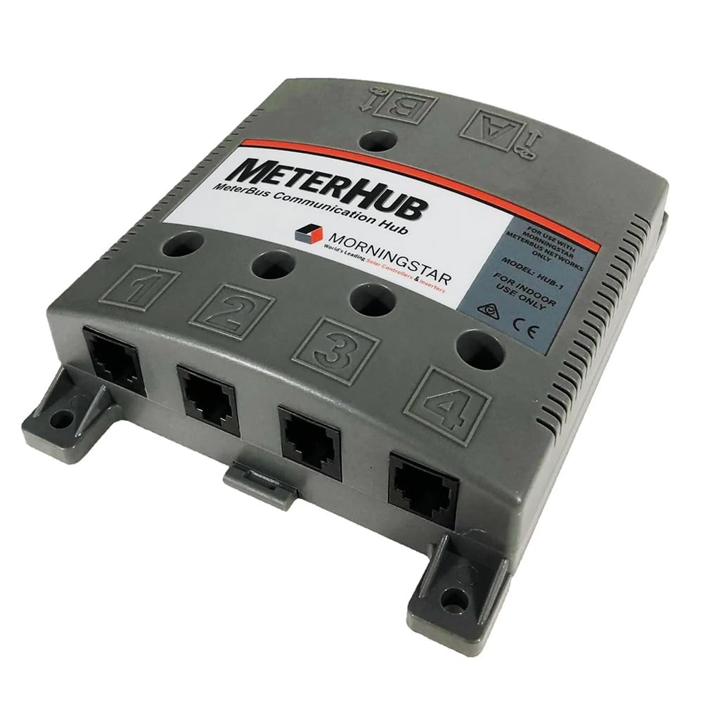 Morningstar MeterHub (HUB-1) - Enables up to 15 Morningstar Products, Meters, and Accessories to Connect Over a Single MeterBus Network - Wall or DIN Rail Mounting, Features 5 Status LED Indicators