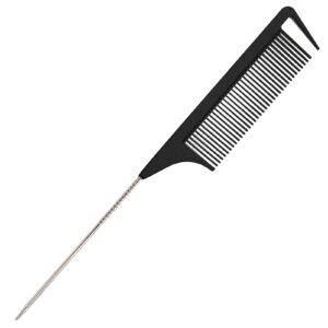 yumflan hair comb, rat tail comb for braiding hair, fine tooth hair comb with stainless steel pintail for sectioning, parting and styling - black