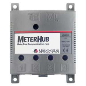 morningstar meterhub (hub-1) - enables up to 15 morningstar products, meters, and accessories to connect over a single meterbus network - wall or din rail mounting, features 5 status led indicators