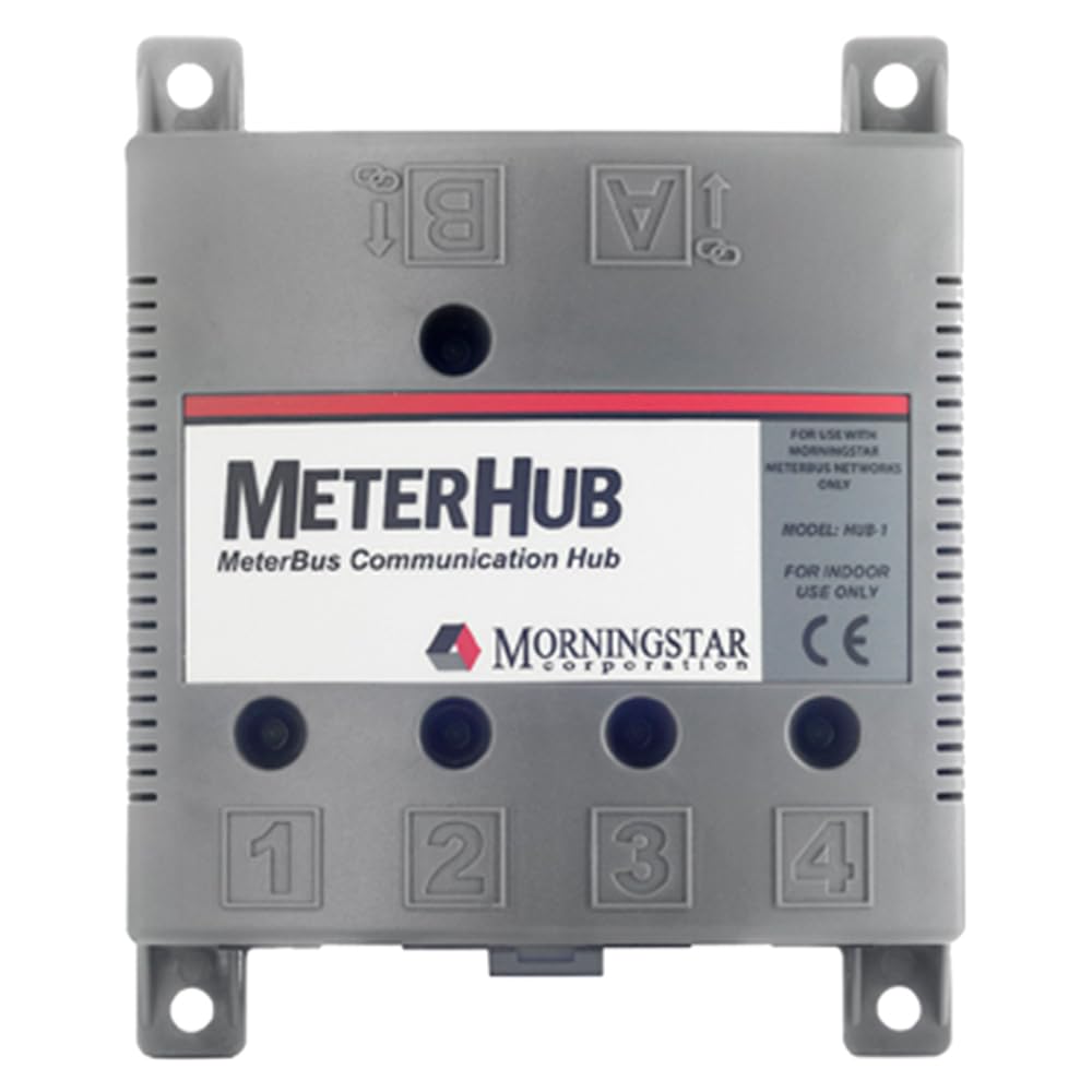 Morningstar MeterHub (HUB-1) - Enables up to 15 Morningstar Products, Meters, and Accessories to Connect Over a Single MeterBus Network - Wall or DIN Rail Mounting, Features 5 Status LED Indicators