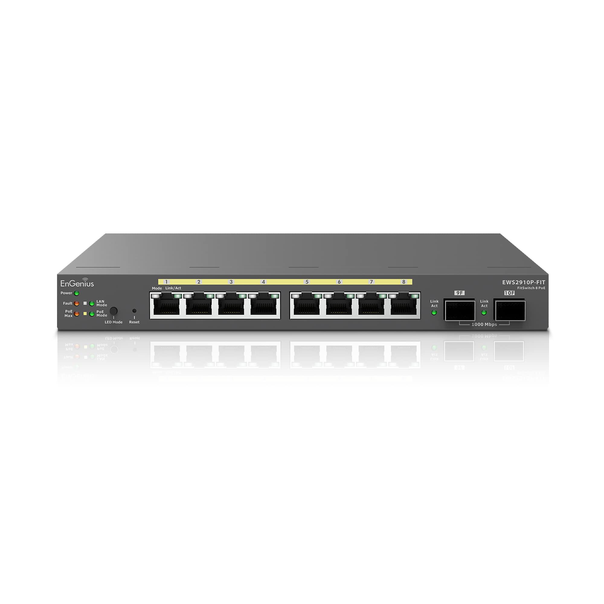 EnGenius Fit L2 Plus Managed 8-Port Gigabit PoE Switch | 55W Budget | 2 SFP Uplink Ports | 20 Gbps Switching Capacity [EWS2910P-FIT]