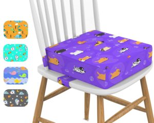 toddler booster seat for dining table, kidun portable dining chair heightening cushion, washable adjustable booster chair increasing cushion for kids with safety buckles and non-slip. (purple)