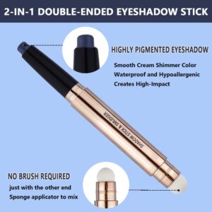 Blue Eyeshadow Stick Cream Shimmer Smooth Eye shadow Pencil Eyeliner Hypoallergenic Waterproof Long Lasting Eye shadow Highlighter Stick Multi-Dimensional eyes Look (16# Midnight Blue Shimmer)