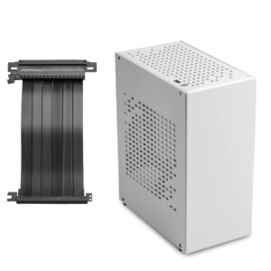 aluminum mini itx case with pcie riser, joyjom mini pc case, sff small form factor pc case, tx computer gaming case supports gpu graphics card (white)