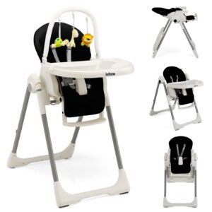 infans high chair for babies and toddlers, foldable highchair with 7 different heights 4 reclining backrest seat 3 setting footrest, removable tray built-in rear wheels with locks (black)