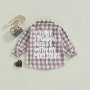 Toddler Baby Boy Girl Plaid Top Button Down Flannel Shirts Fall Winter Outfits for Kids (pink kick, 1-2 T)