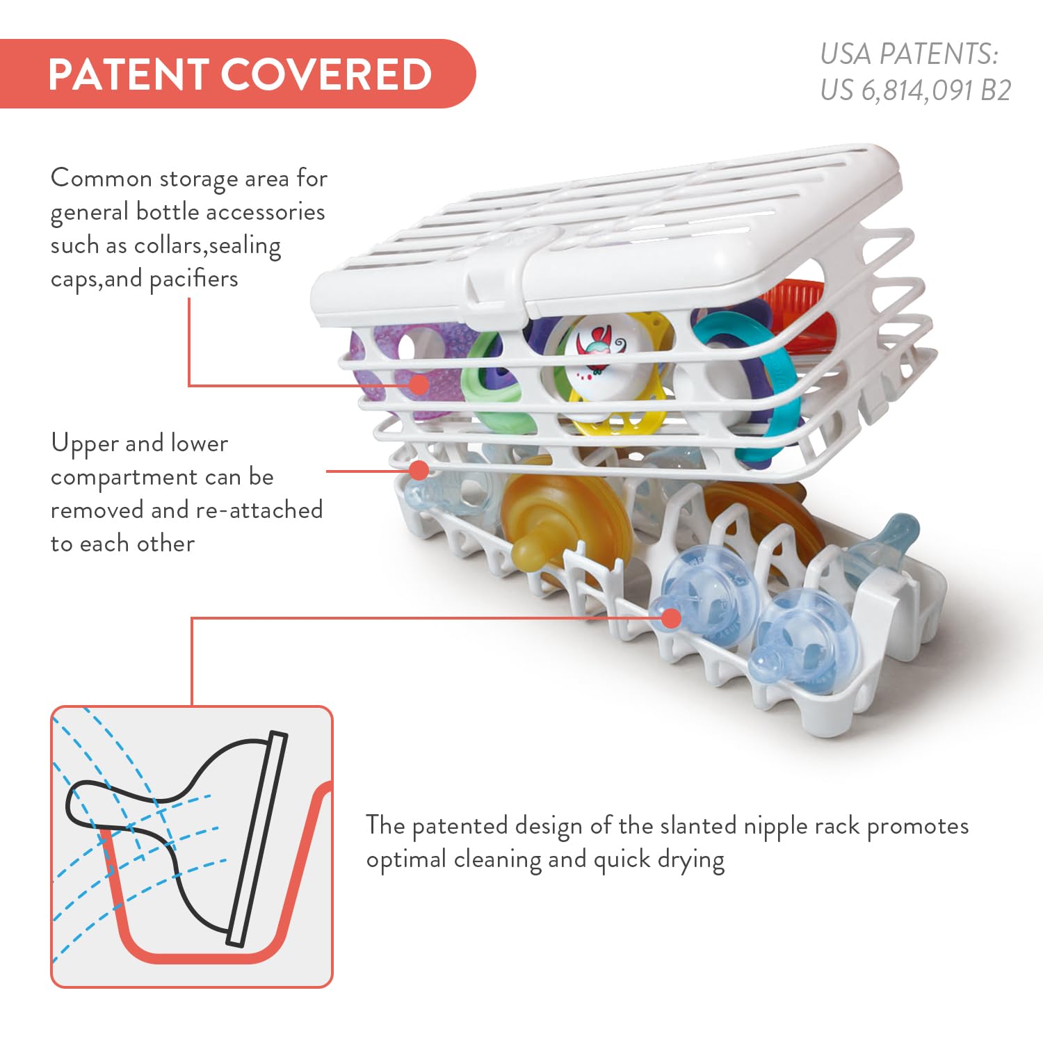 Prince Lionheart Made in USA High Capacity 3 in 1 Infant & Toddler Dishwasher Basket for Baby Items - Storage Basket For Bottle Parts and Accessories, 100% Recycled BPA Free Plastic Dishwasher Basket