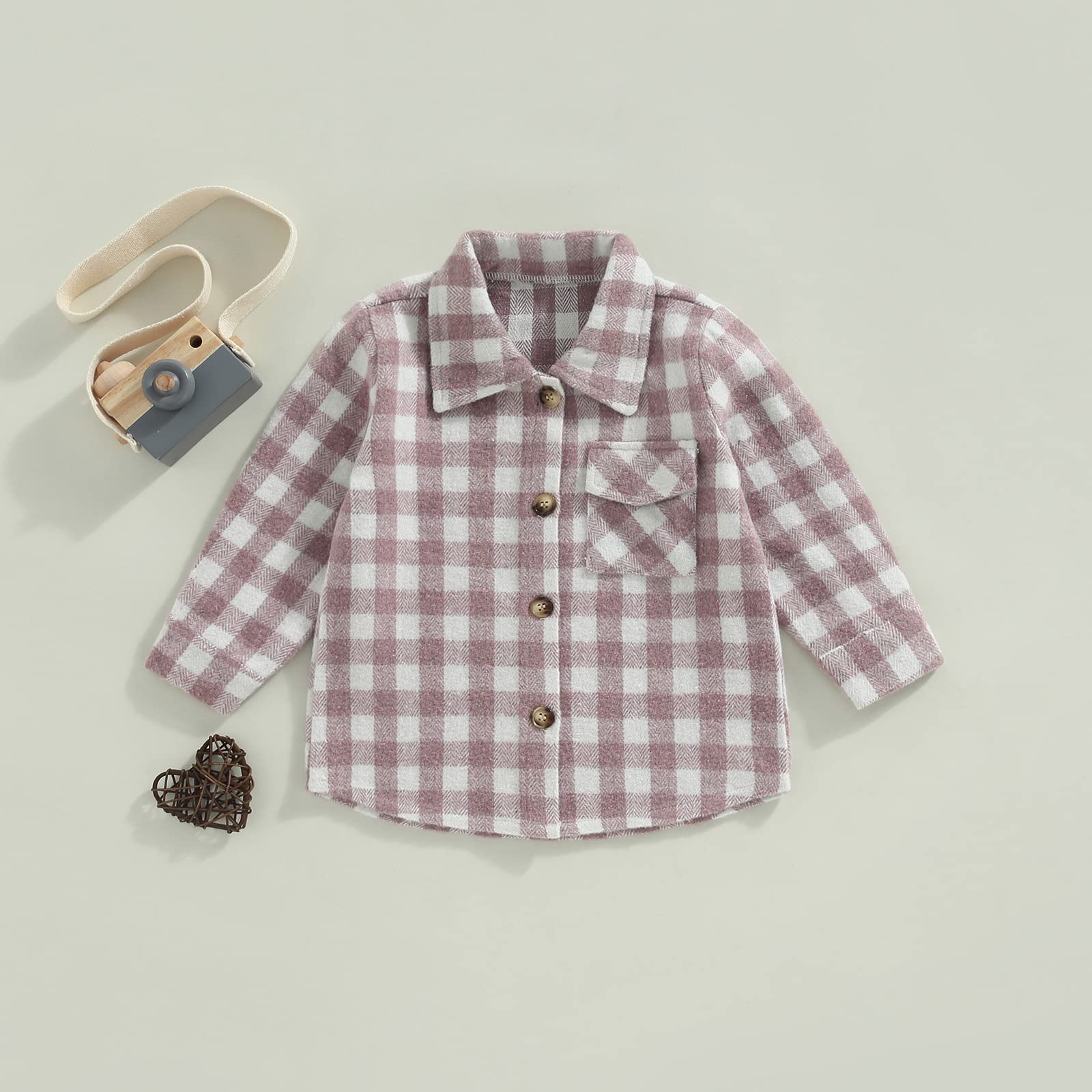 Toddler Baby Boy Girl Plaid Top Button Down Flannel Shirts Fall Winter Outfits for Kids (pink kick, 1-2 T)