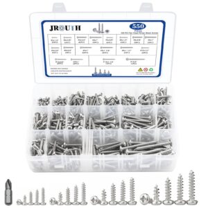 jrouth 550pcs stainless steel wood screws assortment kit, philips pan head sheet metal screws self tapping screws, #4,#6,#8,#10,#12, length 1/4" to 2" - silver