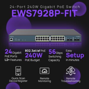 EnGenius Fit L2 Plus Managed 24-Port Gigabit PoE+ Switch | 240W Budget | 4 SFP Uplink Ports | 802.3at/af PoE+ Ready | 56 Gbps Switching Capacity [EWS7928P-FIT]