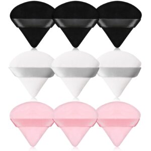 pimoys 9 pieces powder puff face triangle makeup puff for loose powder setting powder, soft makeup foundation sponge beauty makeup tool (black, pink, white)