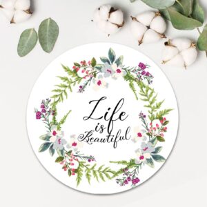 100pcs stickers for kids floral wreath life is beautiful labels stickers for water bottles laptop envelope seals goodie bags decoration christmas new year party favors,xmas gifts 1.5 inch