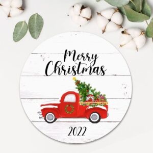 100 pieces merry christmas stickers 1.5 inch,merry christmas 2022 red truck label stickers for xmas card envelopes seals boxes decorative stickers for christmas holiday party supplies gift