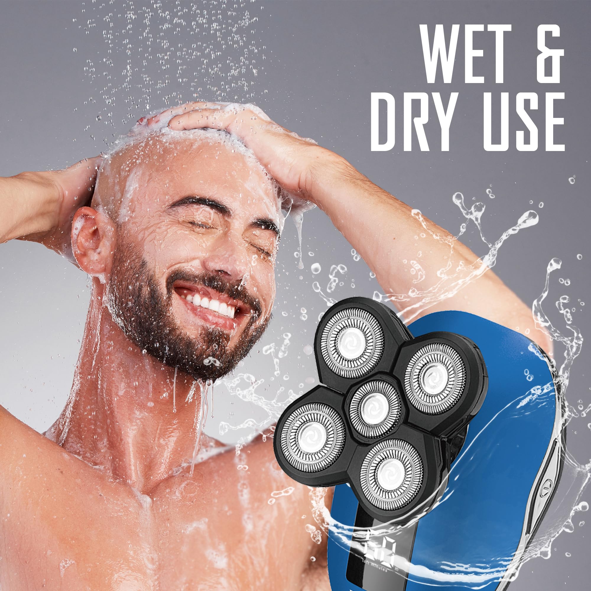 Barbasol Signature Series Rechargeable Wet and Dry Rotary Head Shaver with Stainless Steel Blades, Cleansing/Buffing Brush and LCD Screen