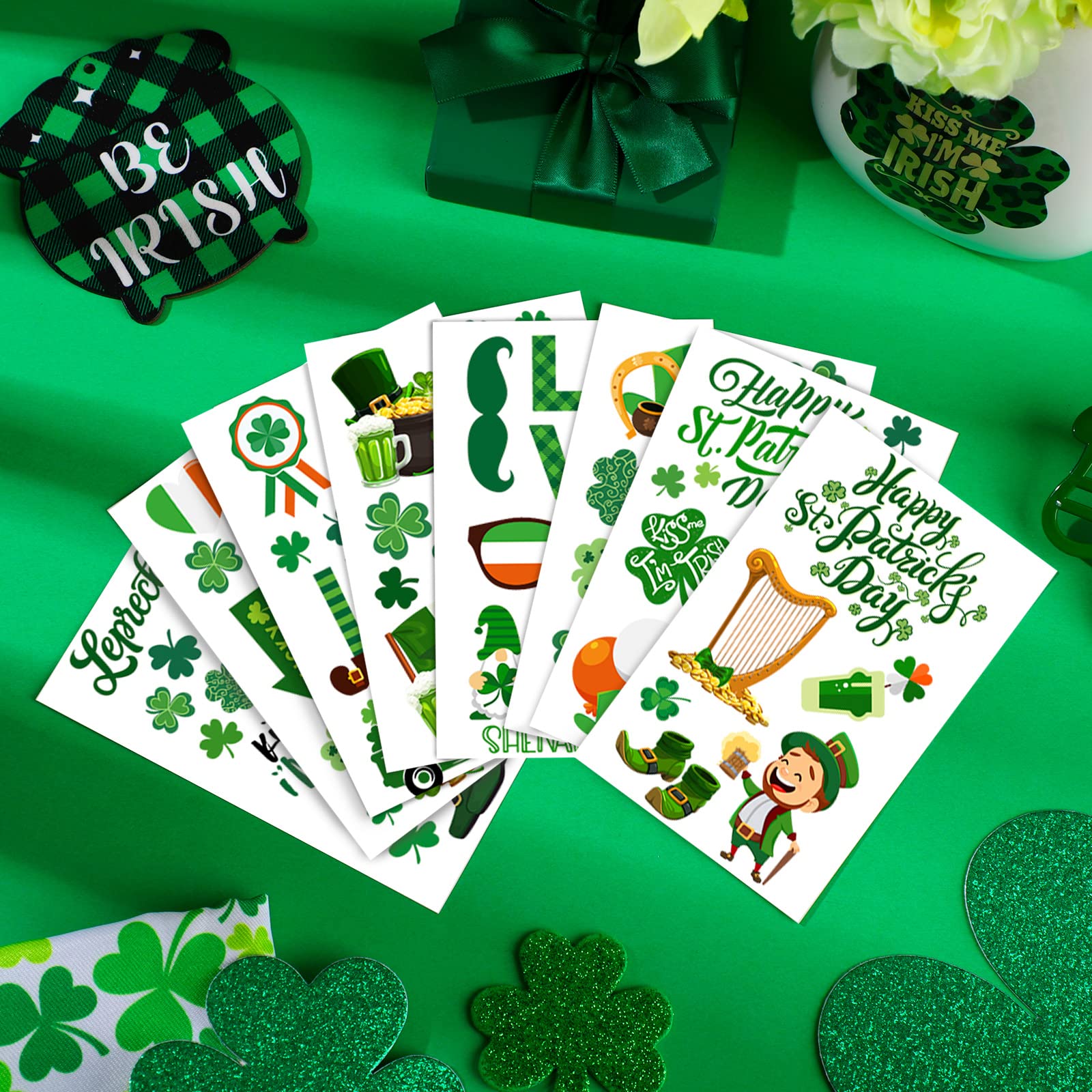 238 Pcs St. Patrick's Day Temporary Tattoos Glow in The Dark Tattoo Stickers St Patrick's Green Shamrock Face Tattoos St Patrick's Day Accessories for Kids Adults Irish Parade Party Favor Decorations