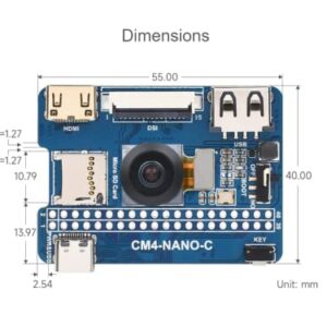 Nano Base Board (C) for Raspberry Pi Compute Module 4 Lite/eMMC, Onboard 8MP Camera Module with 160°FOV, Multiple Interfaces, Same Size as The Raspberry Pi CM4