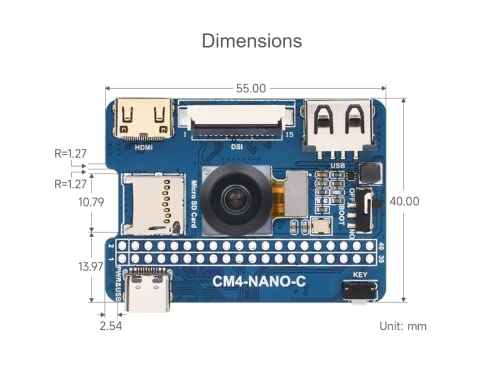 Nano Base Board (C) for Raspberry Pi Compute Module 4 Lite/eMMC, Onboard 8MP Camera Module with 160°FOV, Multiple Interfaces, Same Size as The Raspberry Pi CM4