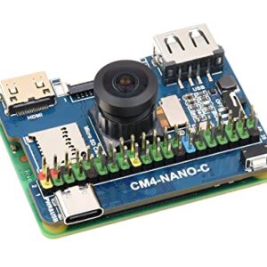 Nano Base Board (C) for Raspberry Pi Compute Module 4 Lite/eMMC, Onboard 8MP Camera Module with 160°FOV, Multiple Interfaces, Same Size as The Raspberry Pi CM4