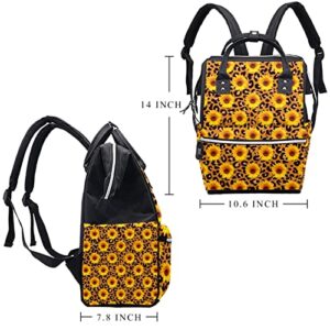 Sunflowers on Leopard Background Diaper Bag Backpack Baby Nappy Changing Bags Multi Function Large Capacity Travel Bag