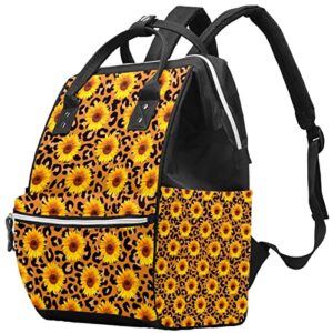 sunflowers on leopard background diaper bag backpack baby nappy changing bags multi function large capacity travel bag