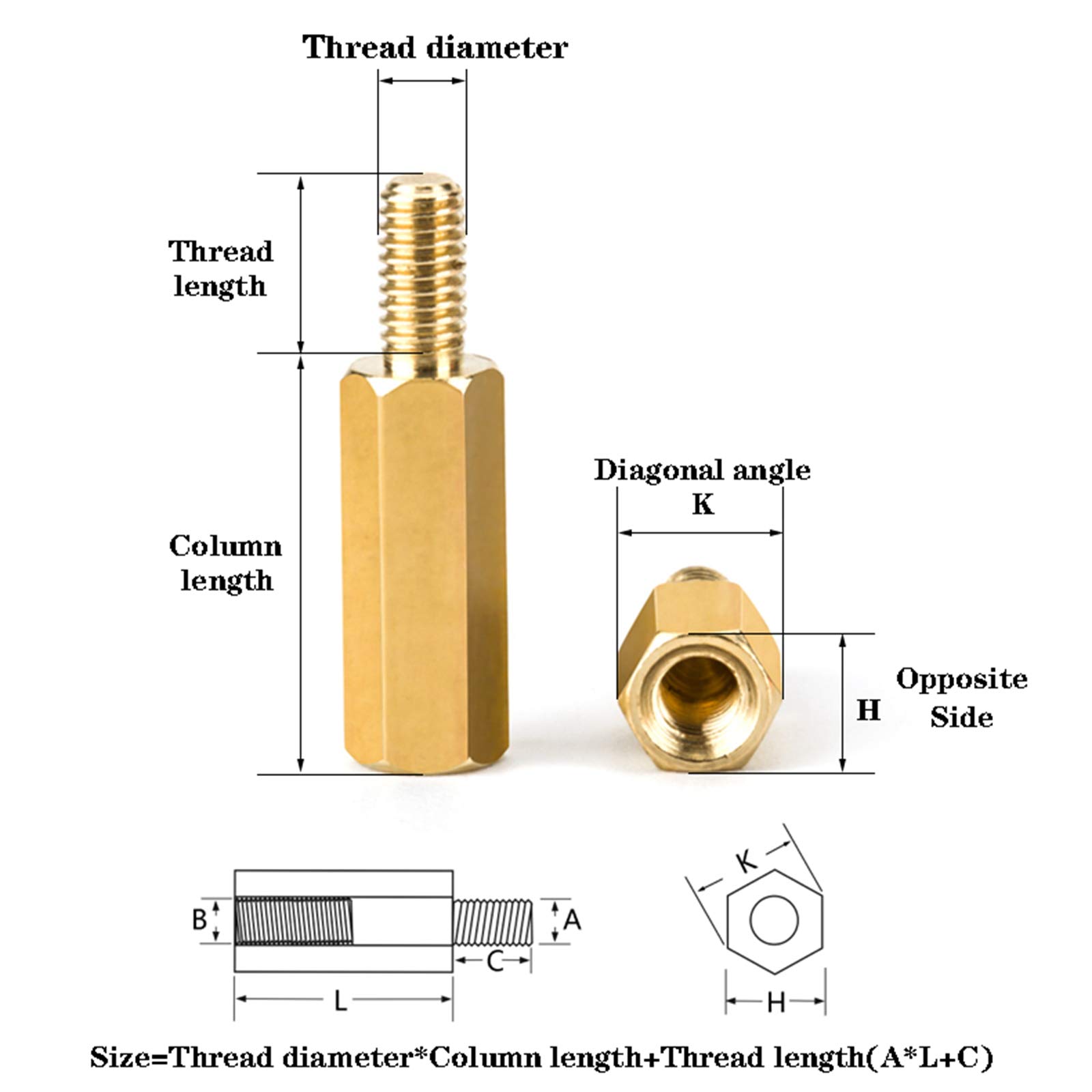 GASELO Bolt Screw,Thread Screws,Screw,M2 Hex Brass Male Female Standoff Board Stud Metric Hexagon Bolt Screw M2X7mm 3mm 30Pcs (Color : M2x14mm)