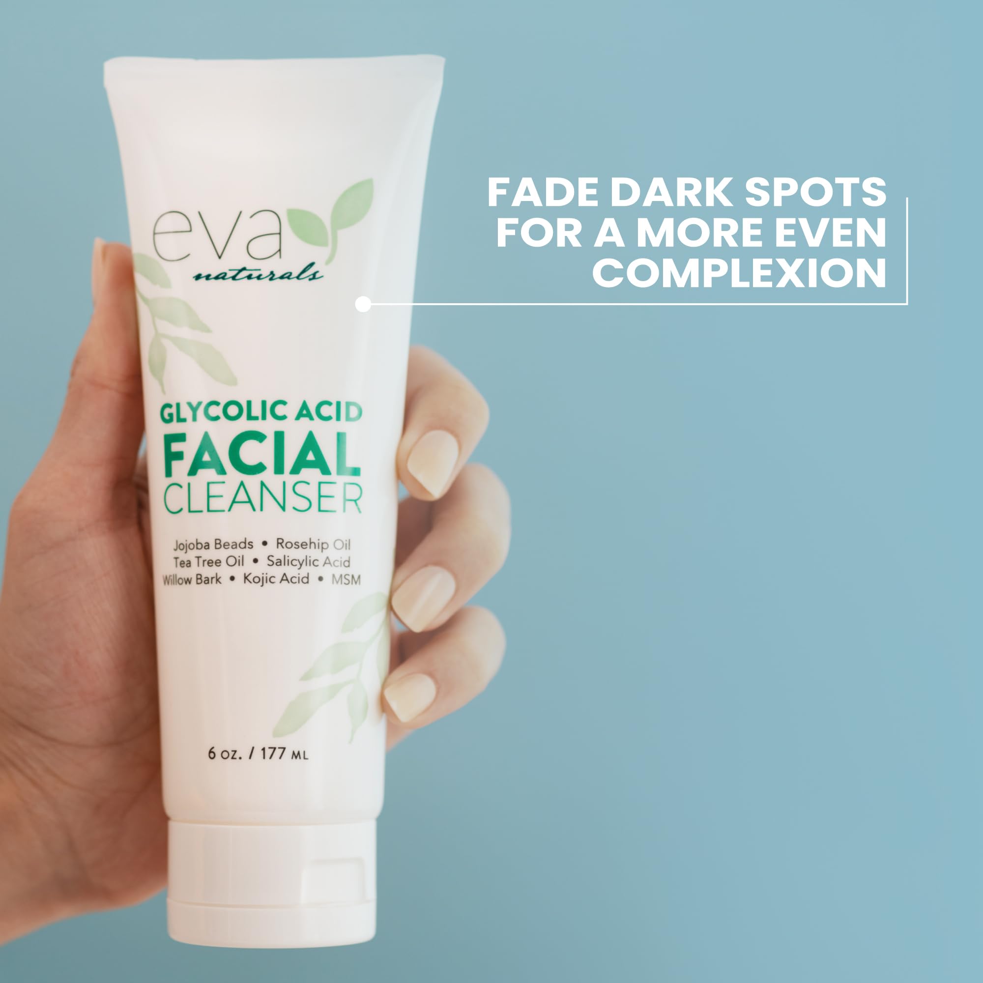 Eva Naturals Glycolic Acid Face Wash - Glycolic Acid Cleanser for Face - Glycolic Acid Wash - Glycolic Face Wash - Glycolic Cleanser for Face for Wrinkles & Fine Lines, Blackheads & Acne (6 Fl Oz)