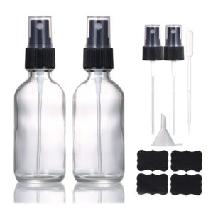 liyuabu 60ml clear glass spray bottles,small empty fine mist perfume refillable reusable travel spray bottle for essential oils/hair/aromatherapy/cleaning/cosmetic with extra spray nozzle(2 pack)