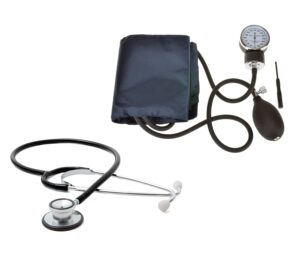 dealmed blood pressure monitor and stethoscope bundle | includes (1) arm blood pressure monitor with adult cuff (black) and (1) dual-head stethoscope (black)