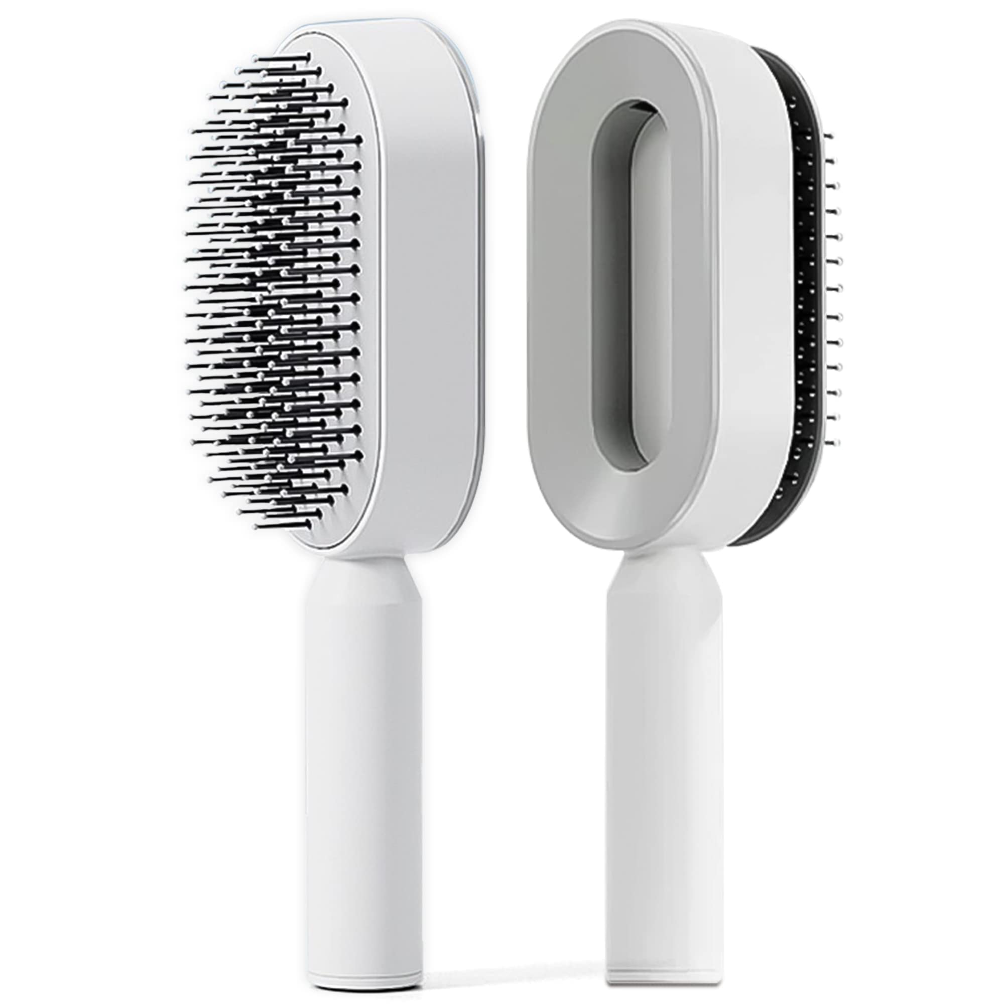 Self Cleaning Hair brushes for Women, Kids - Hair Brush for Curly, Thick, Straight, Thin, Wet or Dry Hair - Detangling Brush and Scalp Massager - Detangler Brush Comb Pain Free (White)