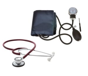 dealmed blood pressure monitor and stethoscope bundle | includes (1) arm blood pressure monitor with adult cuff (black) and (1) dual-head stethoscope (burgundy)