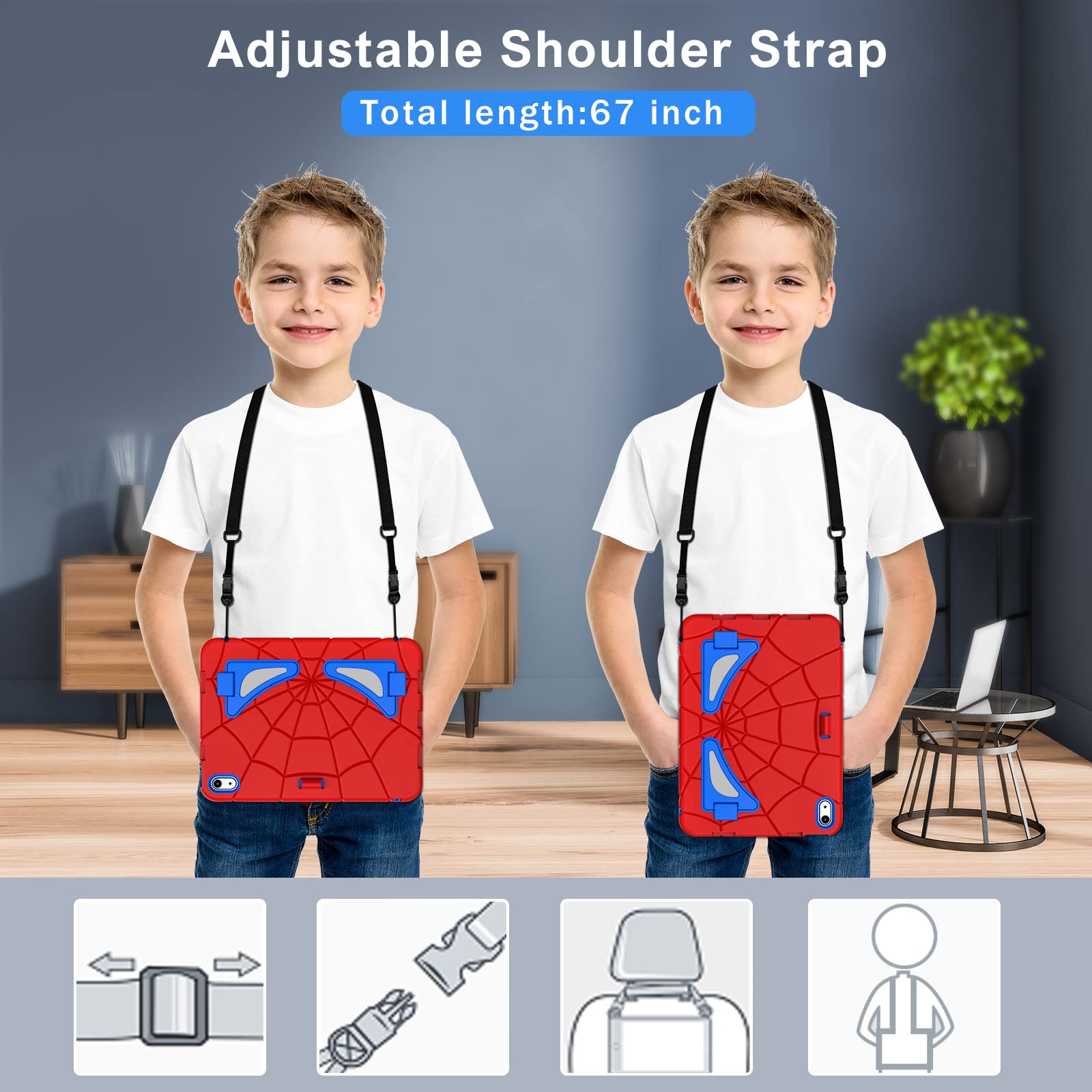 Case for iPad 10th Generation Case iPad 10.9 Case 2022 New iPad 10th Gen Case for Kids 10.9 Inch Shockproof Protective Cover with Pencil Holder & Shoulder Strap & Kickstand for Kids Children -Red Blue