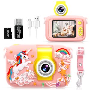 kids camera,arnssien 180° flip lens camera for kid,2.4in ips lcd digital camera with silicone case,child selfie camera for 3 4 5 6 7 8 9 10 year-old girl boy christmas birthday gift toddler camera toy