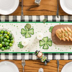 Artoid Mode Buffalo Plaid Dots Shamrocks St.Patrick's Day Table Runner, Seasonal Kitchen Dining Table Runner for Home Party Decor 13x72 Inch