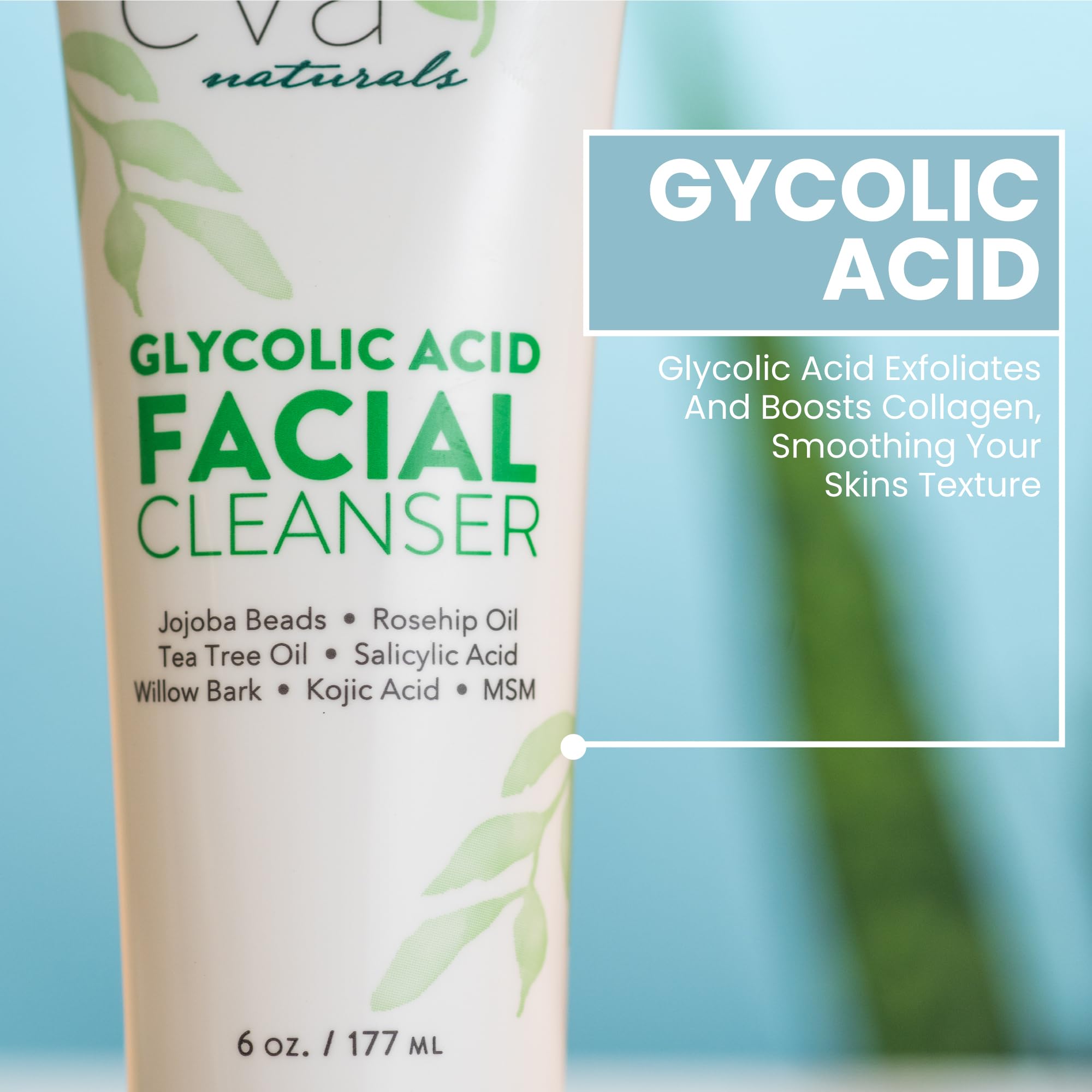 Eva Naturals Glycolic Acid Face Wash - Glycolic Acid Cleanser for Face - Glycolic Acid Wash - Glycolic Face Wash - Glycolic Cleanser for Face for Wrinkles & Fine Lines, Blackheads & Acne (6 Fl Oz)