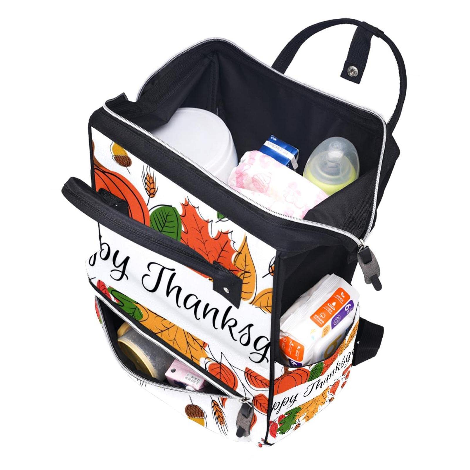 Happy Thanksgiving Day Harvest Pumpkin and Crops Diaper Bag Backpack Baby Nappy Changing Bags Multi Function Large Capacity Travel Bag