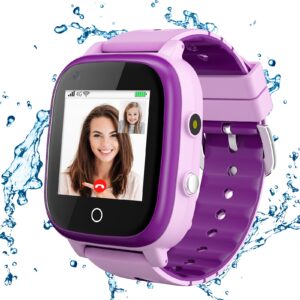 4g kids smart watch with gps tracker and calling, ip67 waterproof, 2-way calls, gps tracker, sos kids cell phone wrist watch for age 3-14 girls boys girls christmas birthdaybirthday gifts (purple)